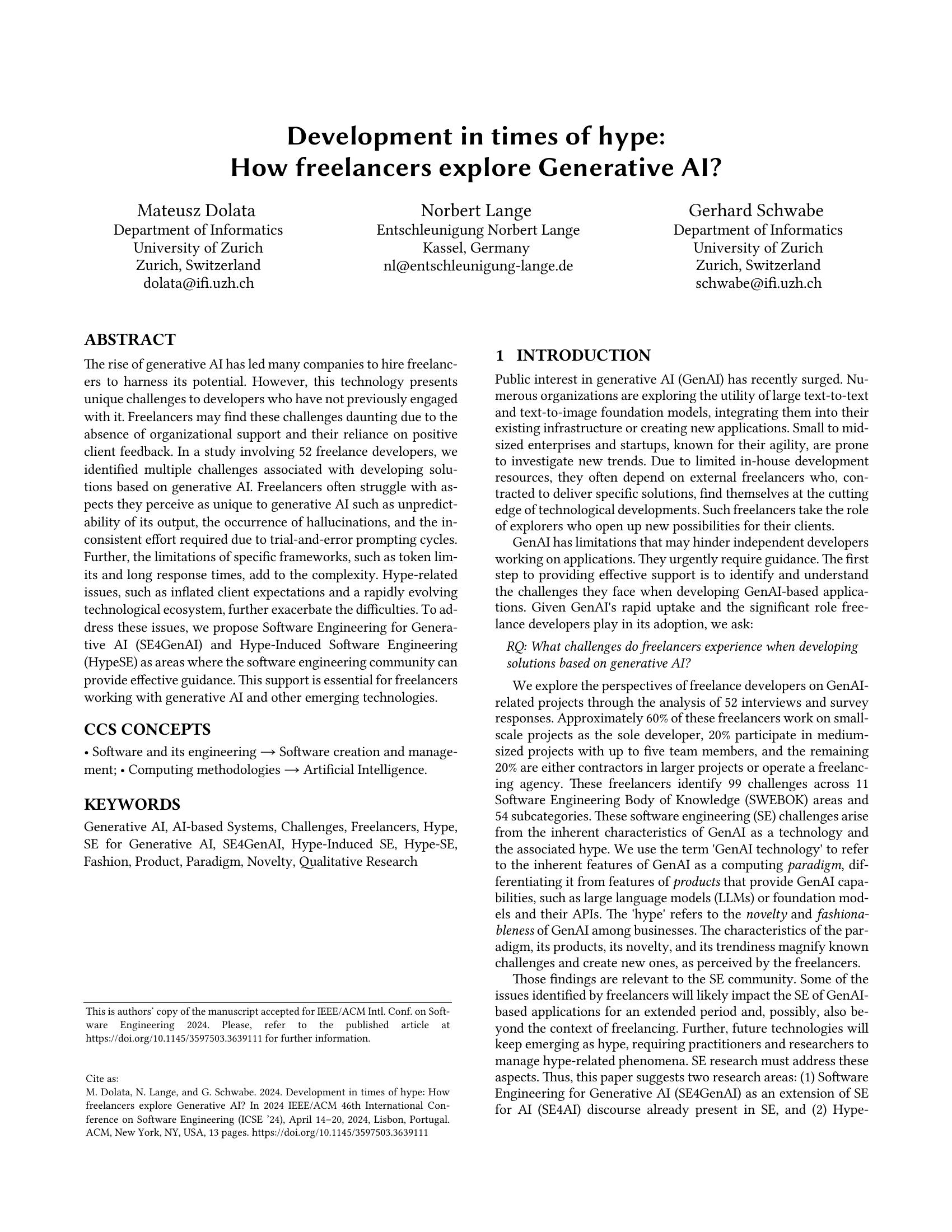 Development in times of hype: How freelancers explore Generative AI ...