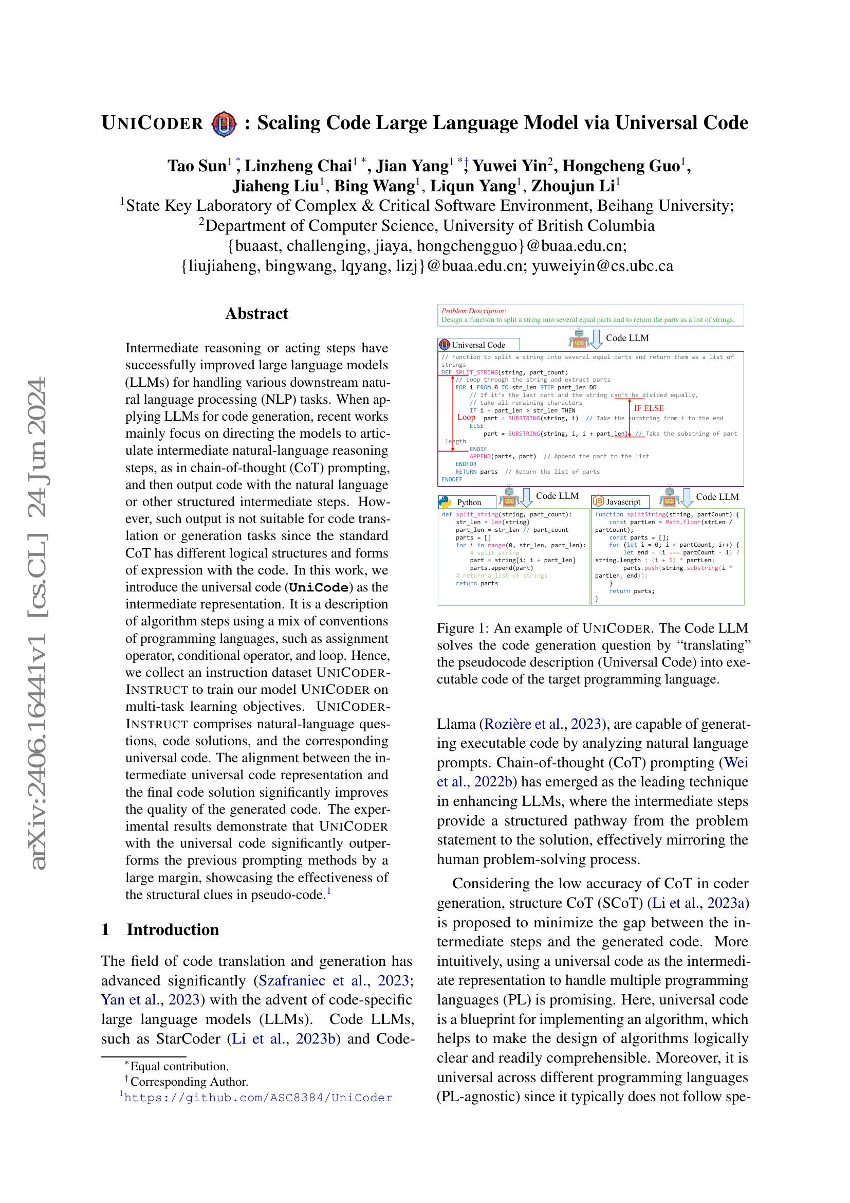 UniCoder: Scaling Code Large Language Model via Universal Code - 智源社区论文