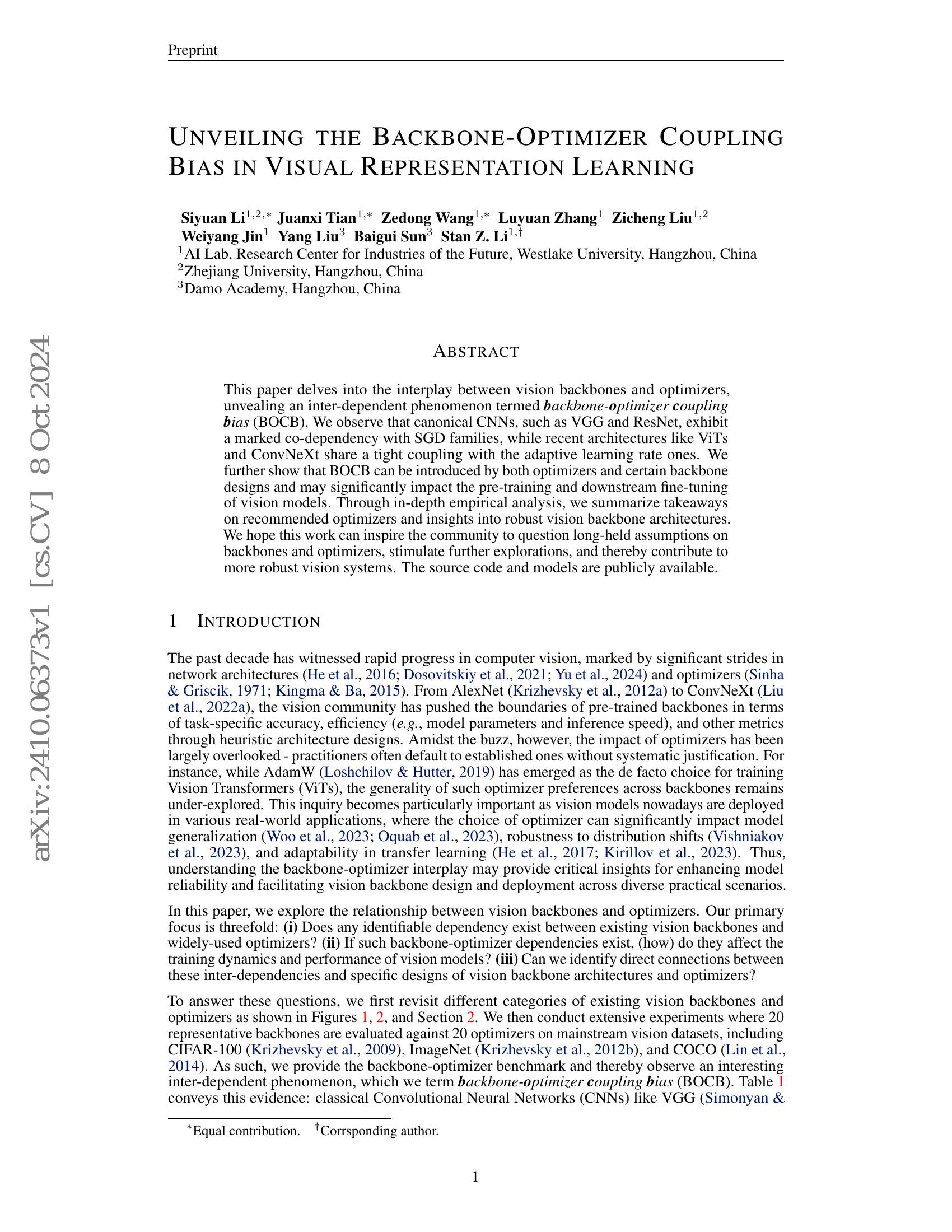 Unveiling the Backbone-Optimizer Coupling Bias in Visual Representation ...