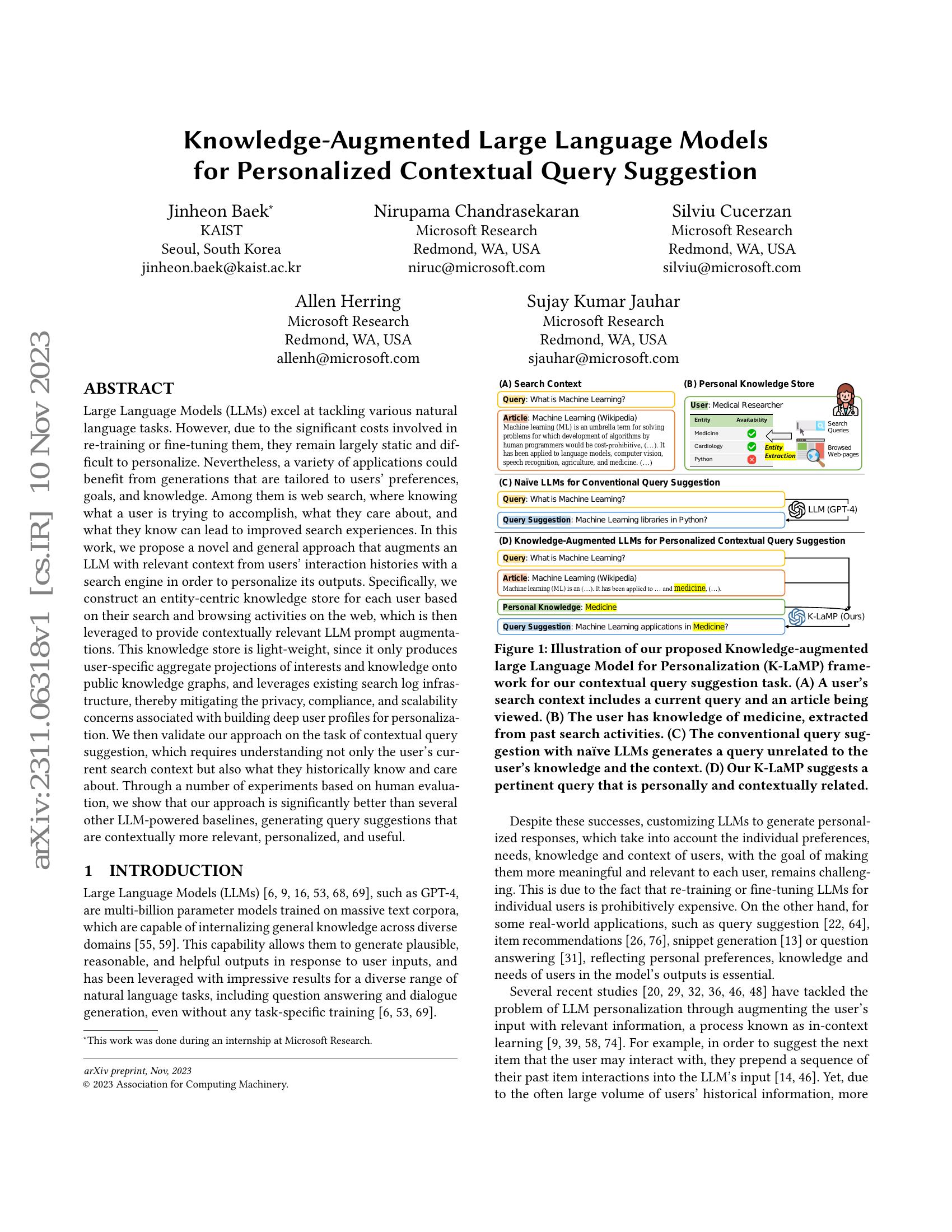 Knowledge-Augmented Large Language Models for Personalized Contextual Query Suggestion - 智源社区论文