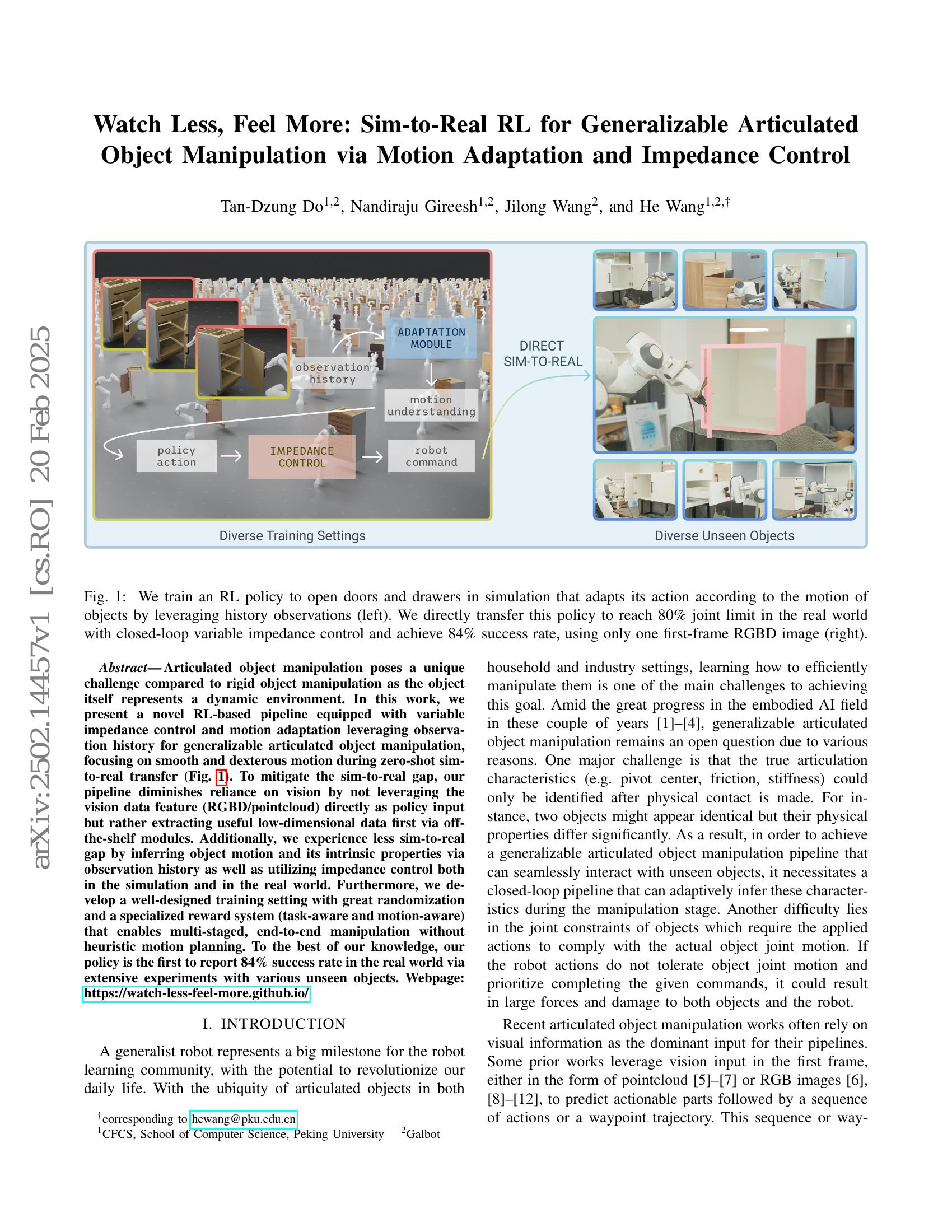 Watch Less, Feel More: Sim-to-Real RL for Generalizable Articulated Object Manipulation via ...