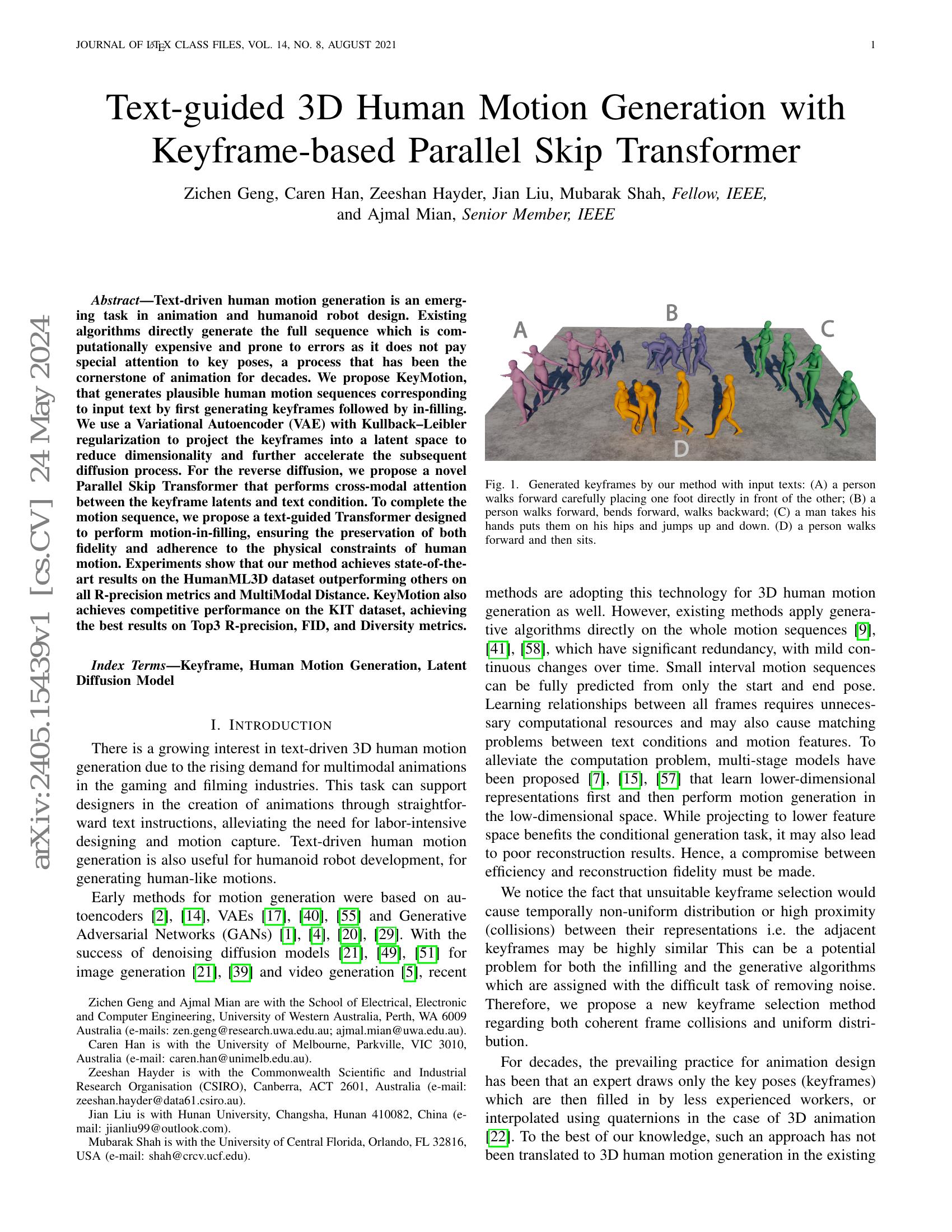 Text-guided 3D Human Motion Generation with Keyframe-based Parallel Skip Transformer - 智源社区论文