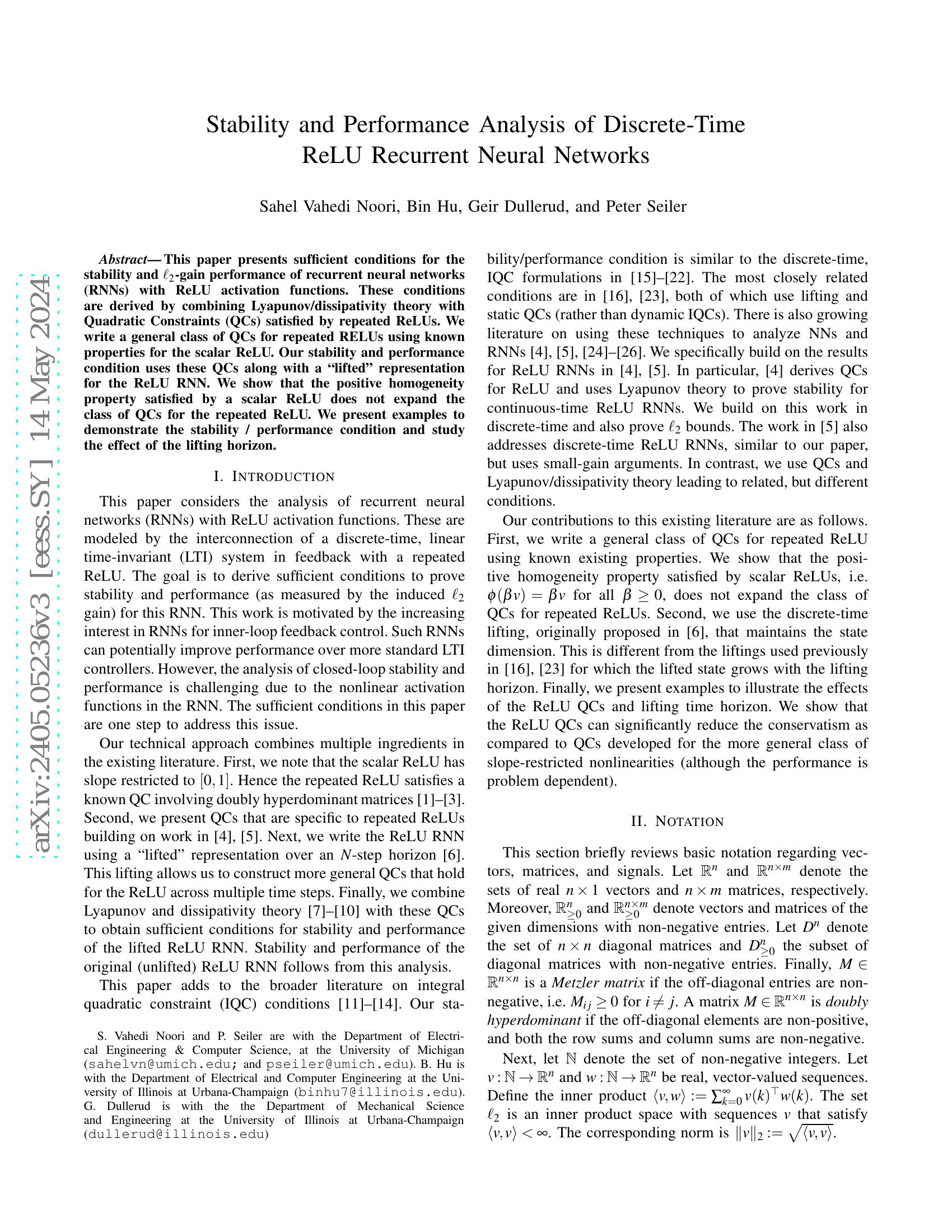 Stability and Performance Analysis of Discrete-Time ReLU Recurrent Neural Networks - 智源社区论文