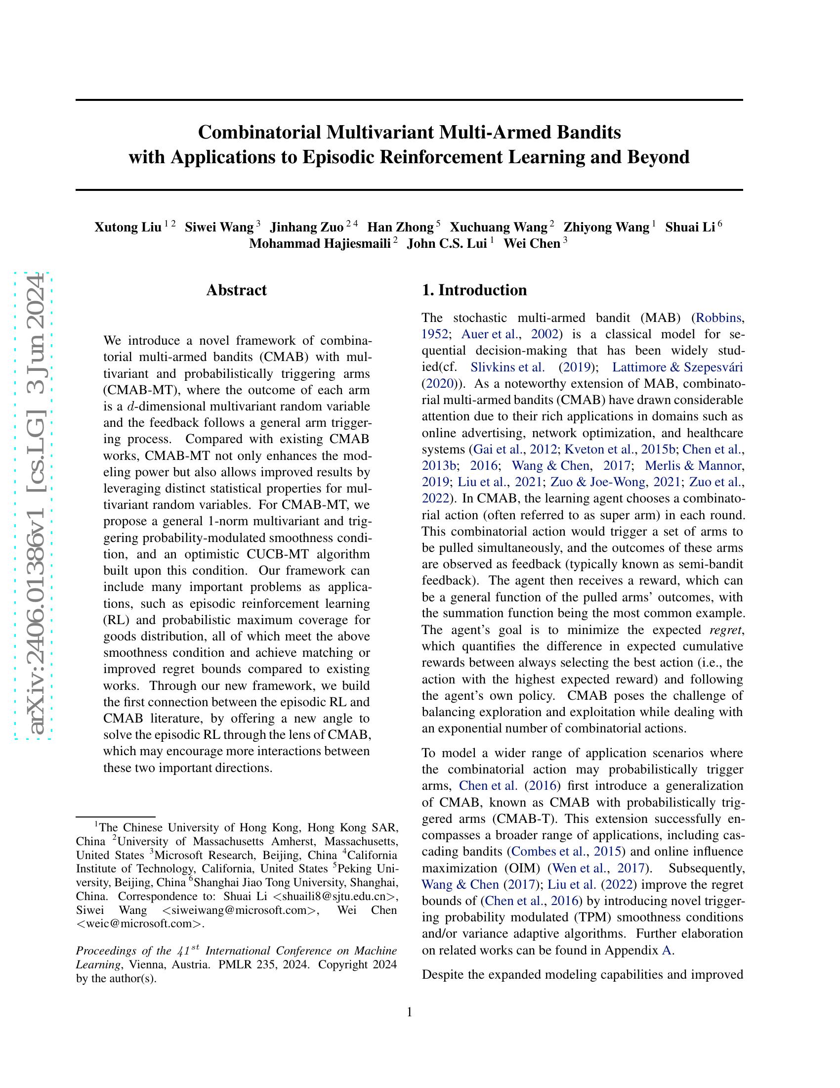 Combinatorial Multivariant Multi-Armed Bandits with Applications to Episodic Reinforcement ...