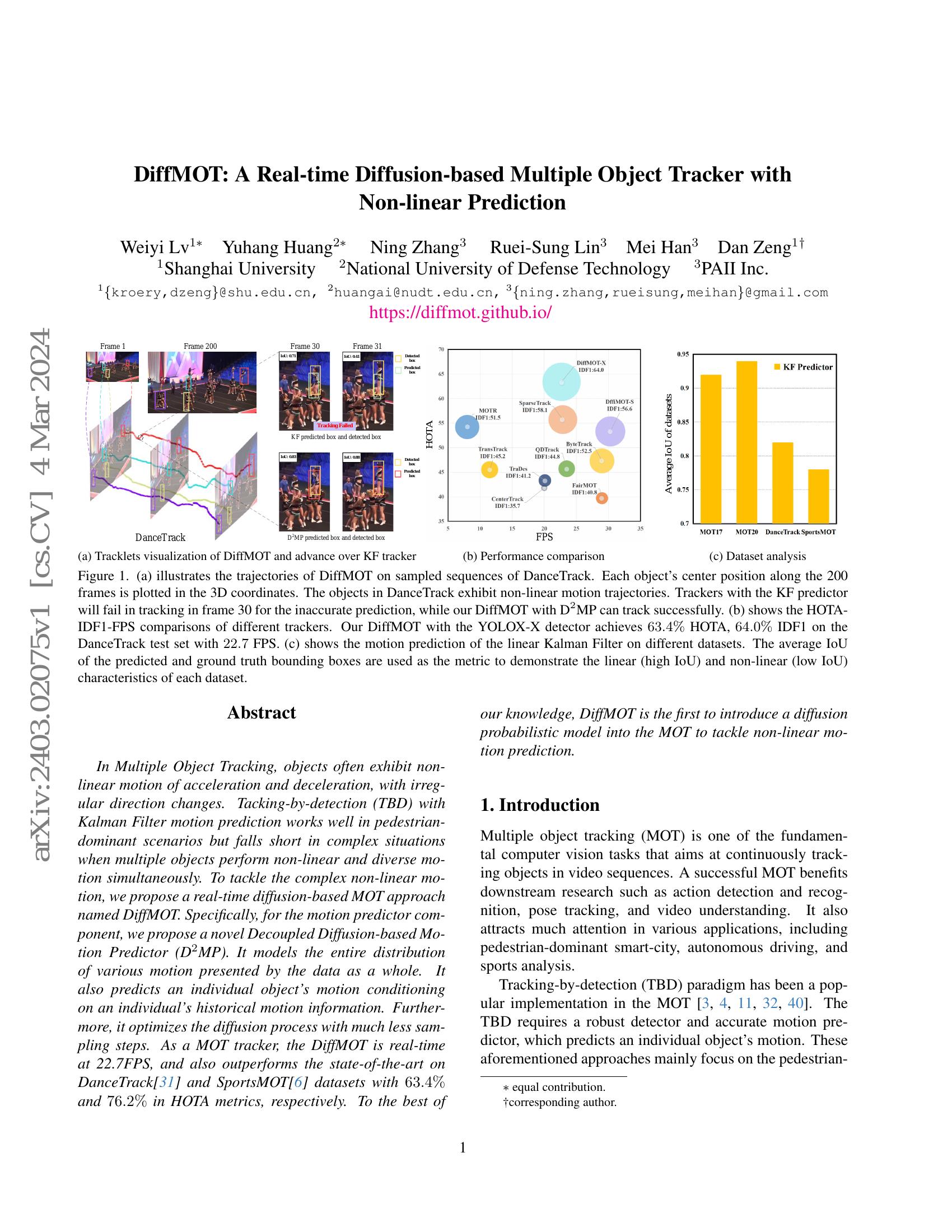 DiffMOT: A Real-time Diffusion-based Multiple Object Tracker with Non-linear Prediction - 智源社区论文