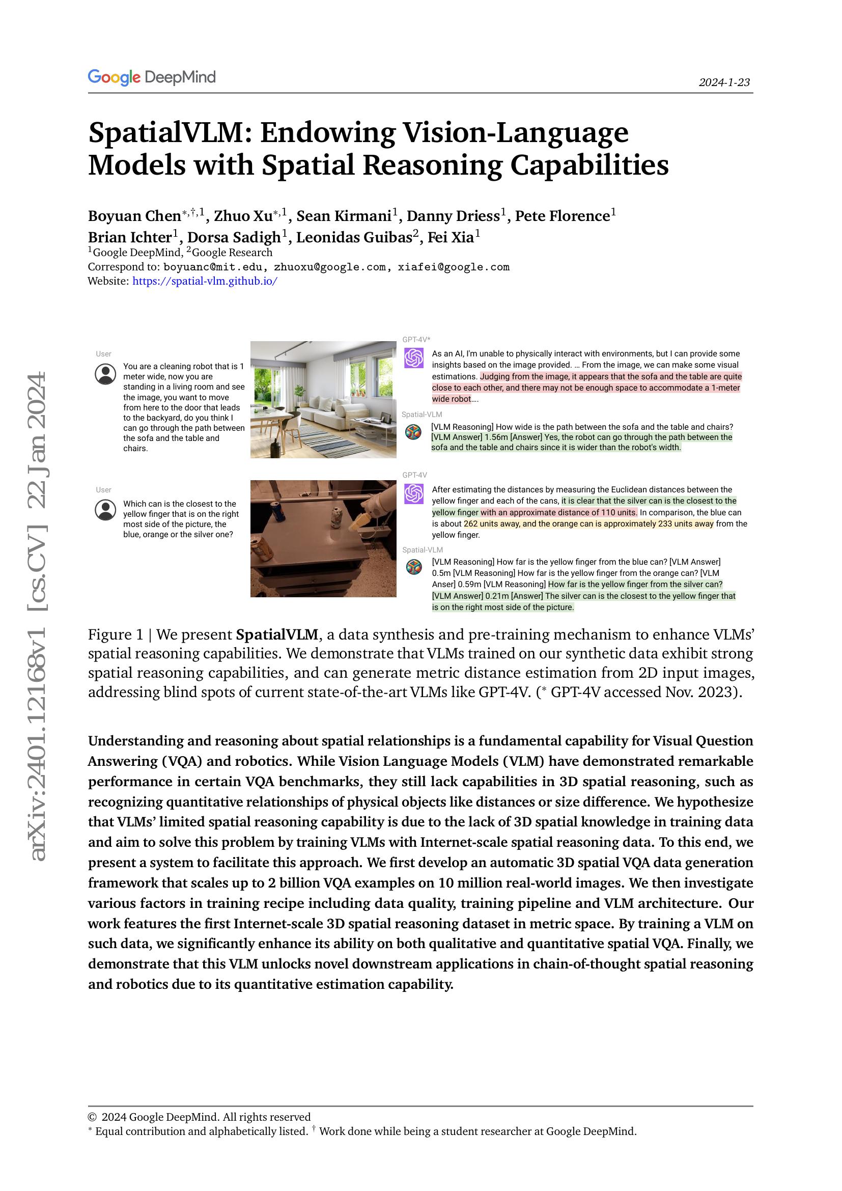 SpatialVLM: Endowing Vision-Language Models with Spatial Reasoning Capabilities - 智源社区论文