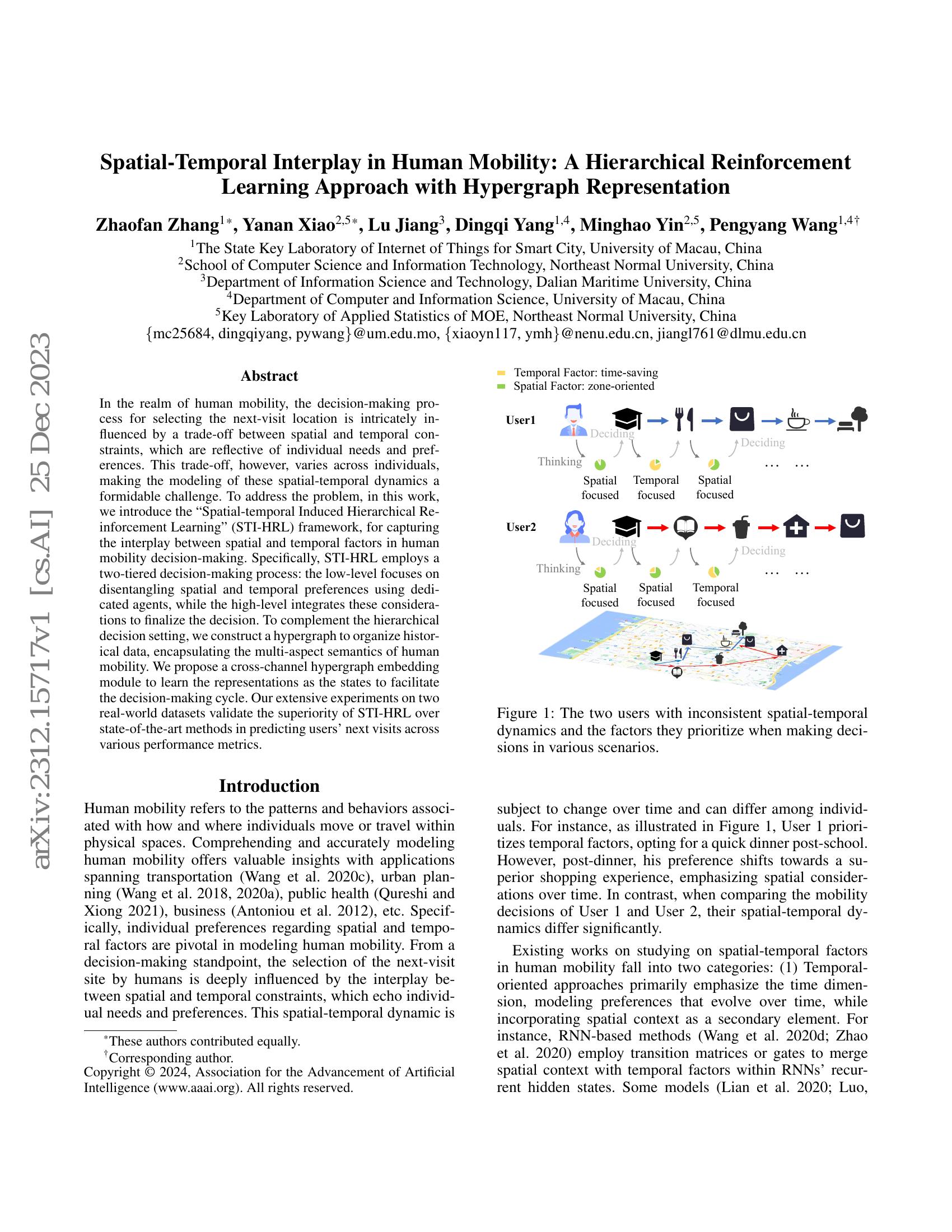 Spatial-Temporal Interplay in Human Mobility: A Hierarchical Reinforcement Learning Approach ...