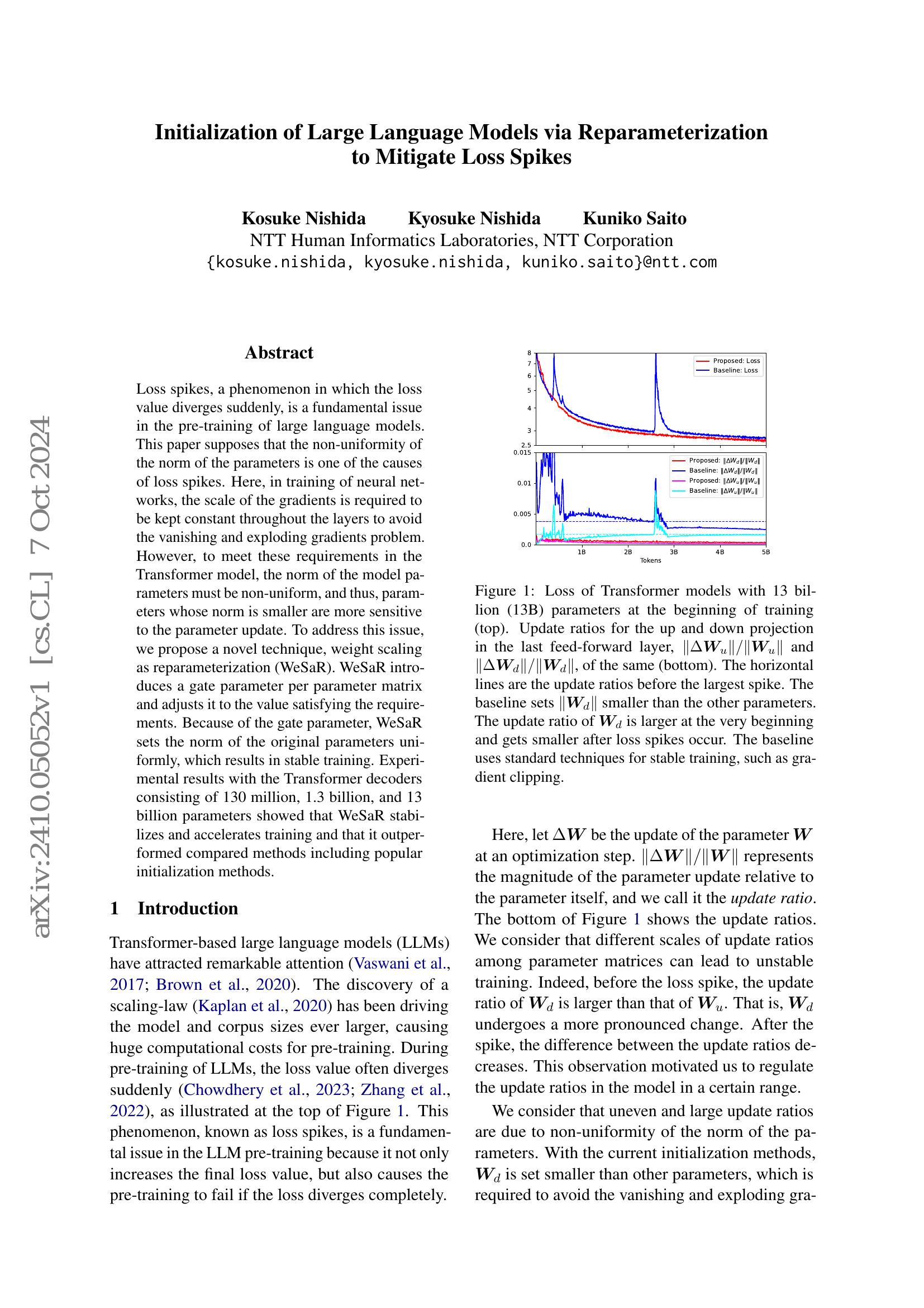 Initialization of Large Language Models via Reparameterization to Mitigate Loss Spikes - 智源社区论文