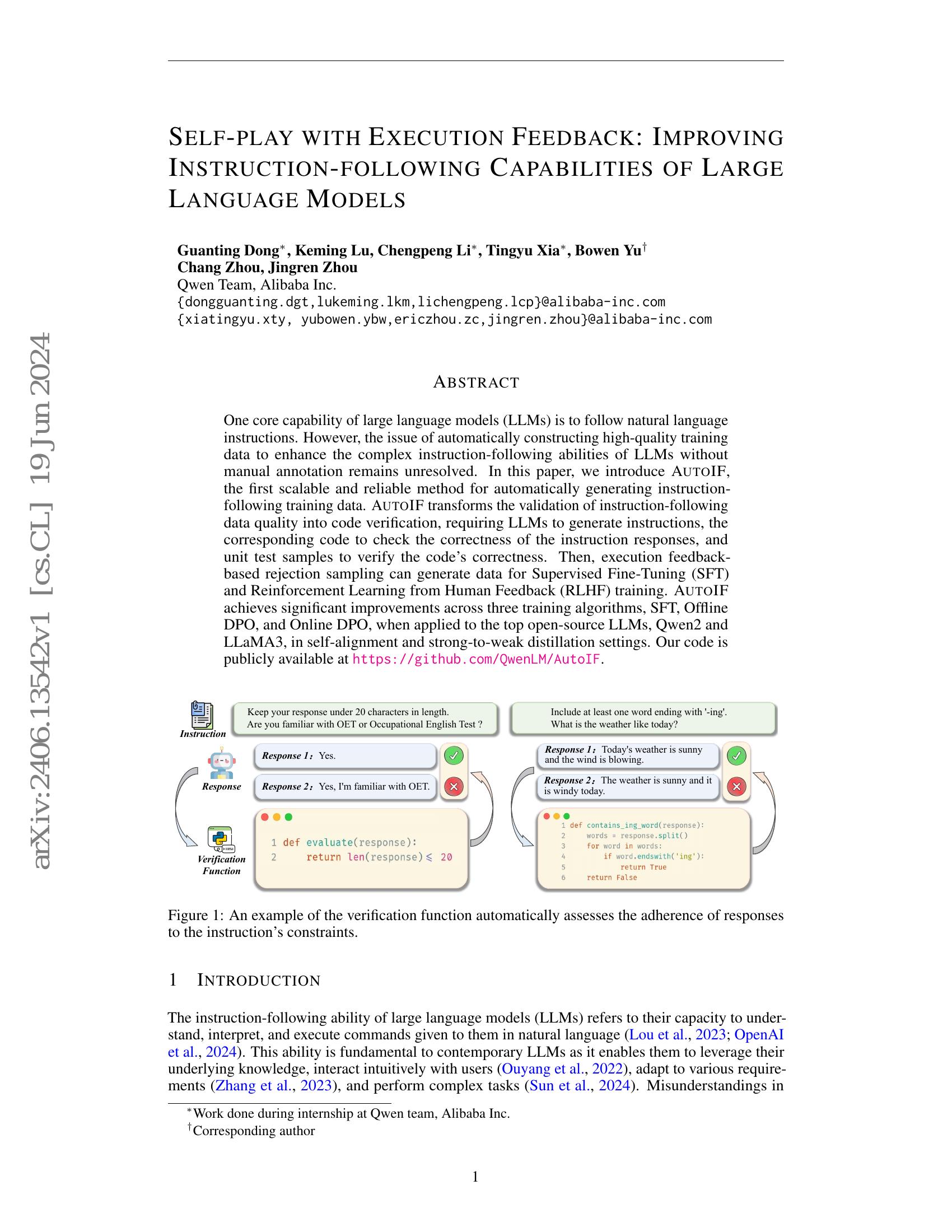 Self-play with Execution Feedback: Improving Instruction-following Capabilities of Large ...