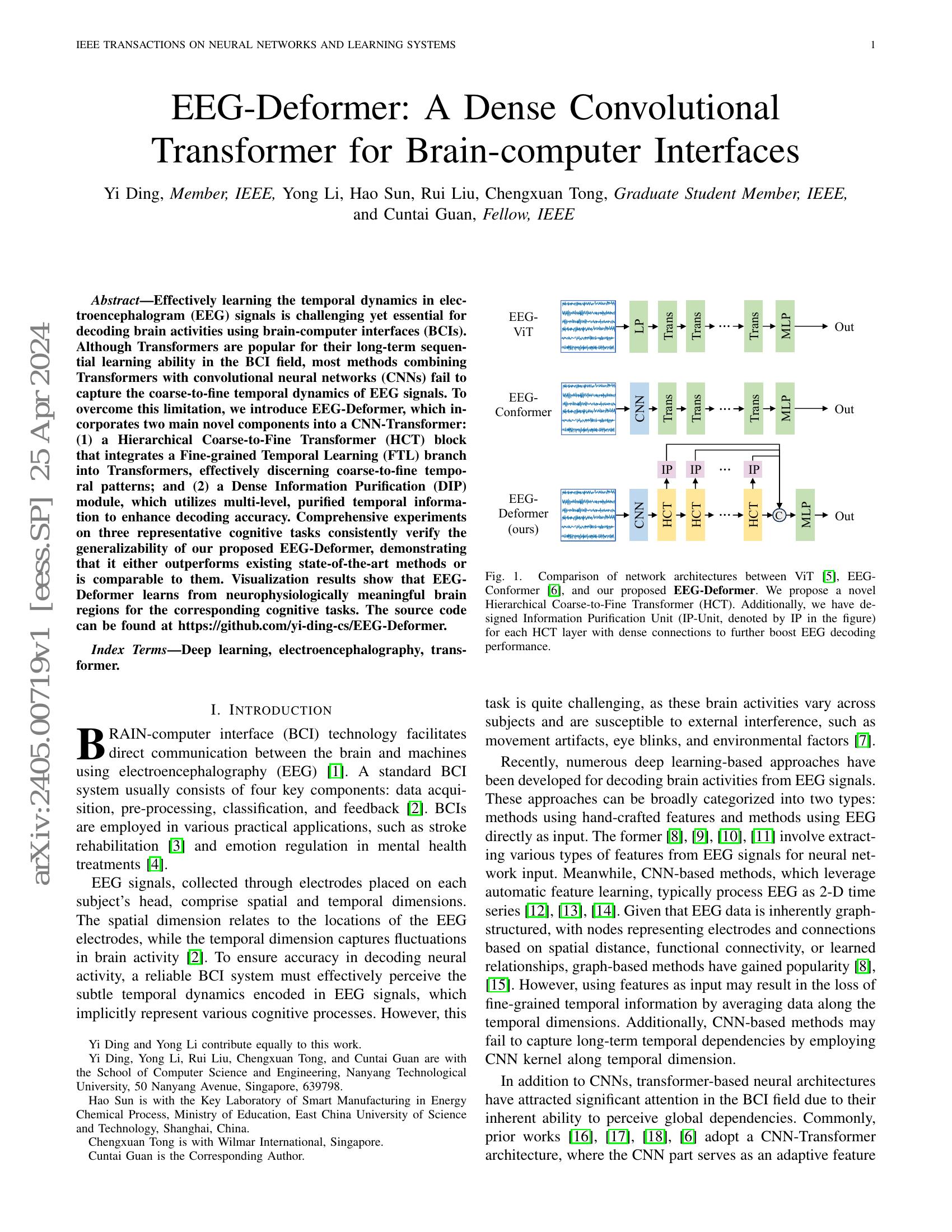 EEG-Deformer: A Dense Convolutional Transformer for Brain-computer Interfaces - 智源社区论文