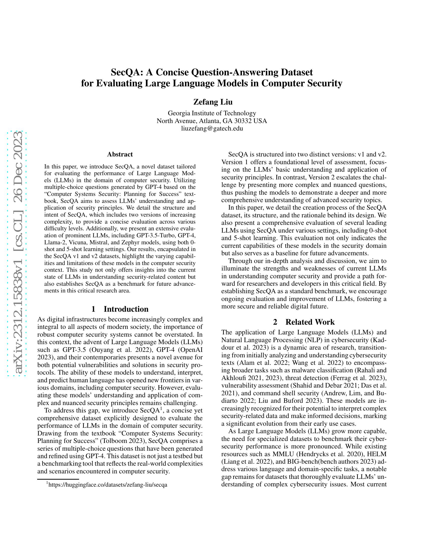 SecQA: A Concise Question-Answering Dataset for Evaluating Large Language Models in Computer ...
