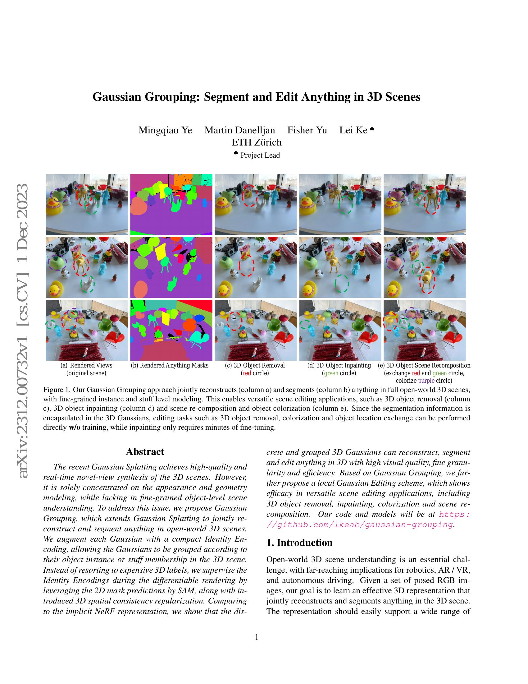 Gaussian Grouping: Segment and Edit Anything in 3D Scenes - 智源社区论文