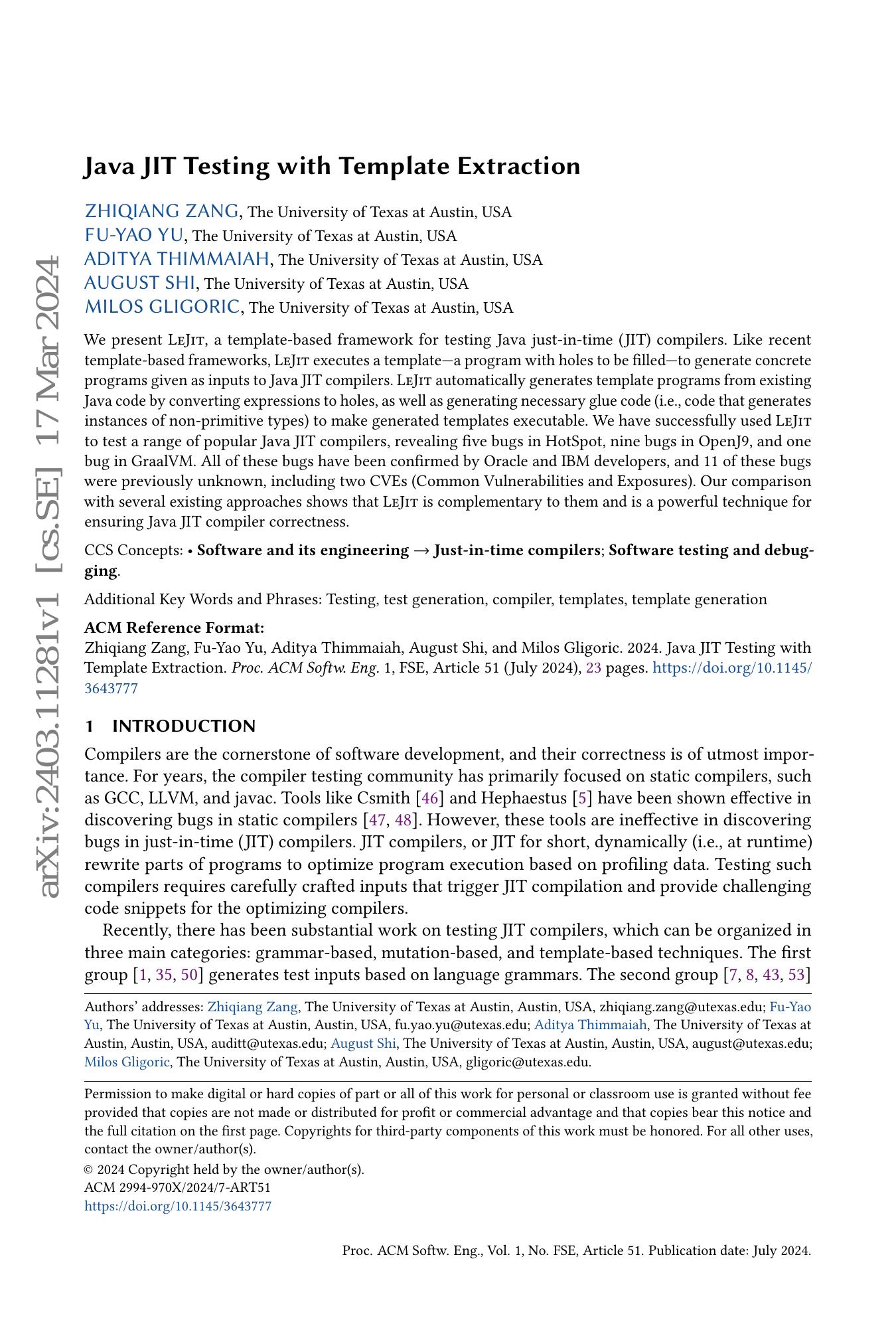 Java JIT Testing with Template Extraction - 智源社区论文