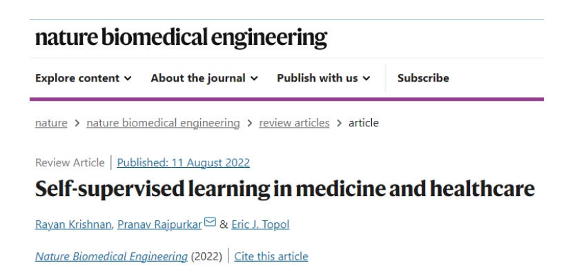 Nat. Biomed. Eng.| 综述：医学和医疗健康中的自监督学习 - 智源社区