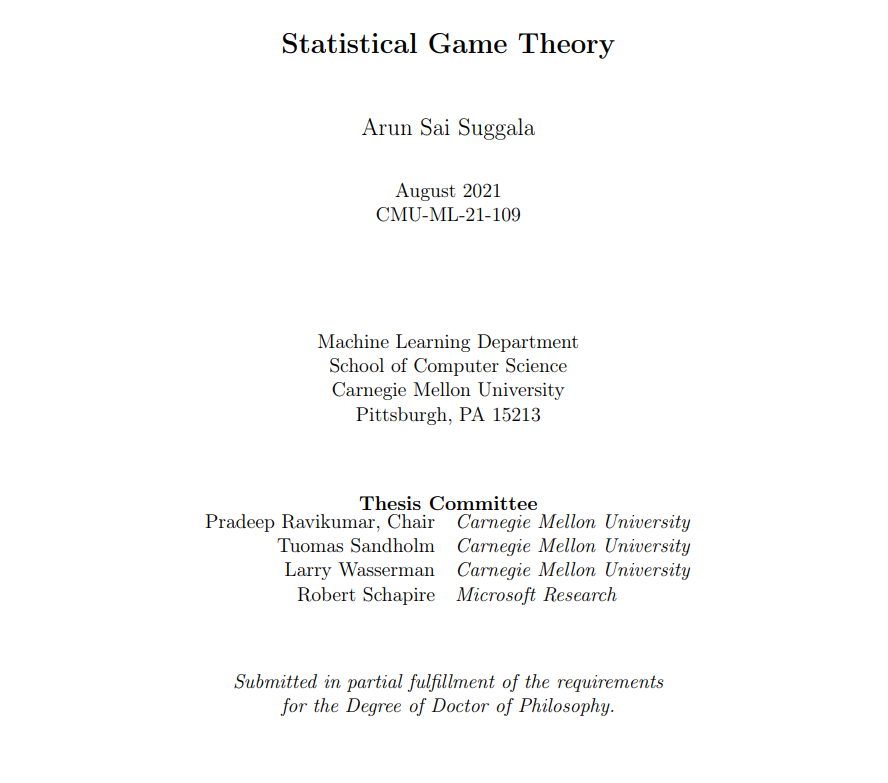 【CMU博士论文】统计博弈理论，Statistical Game Theory，279页pdf - 智源社区