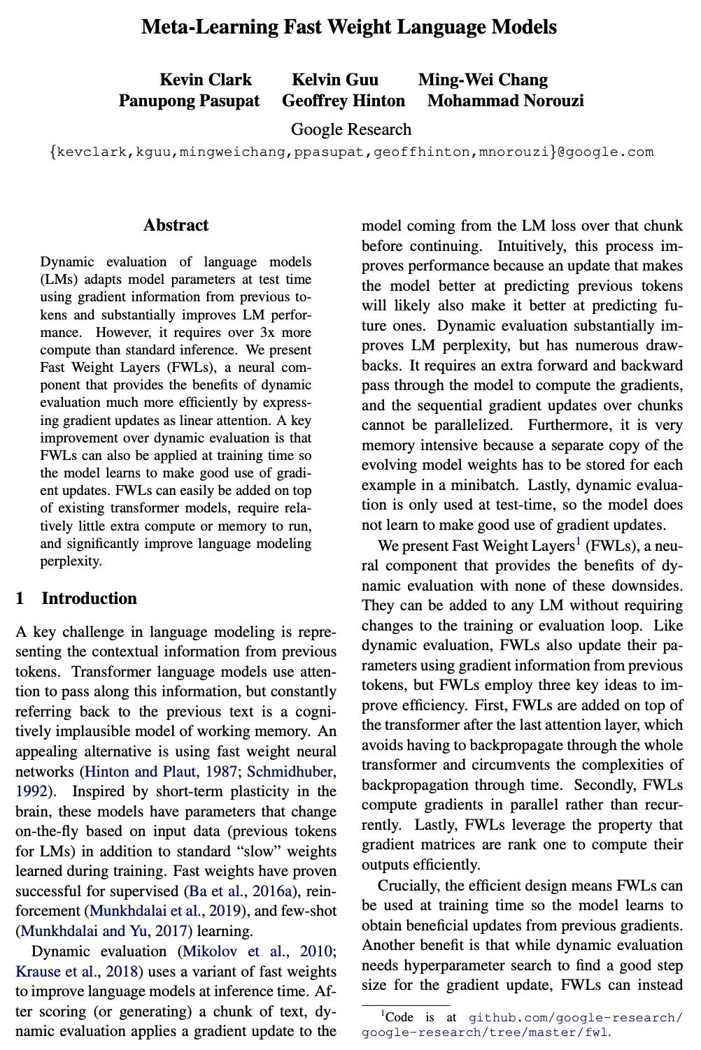谷歌 | 快速权重语言模型元学习 - 智源社区