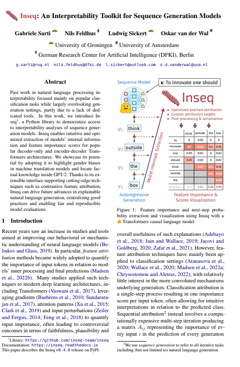 University of Groningen | Inseq：序列生成模型的可解释性工具包 - 智源社区