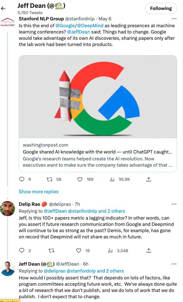 Google人工智能负责人Jeff Dean：暂停分享新工作，但会持续研究 - 智源社区