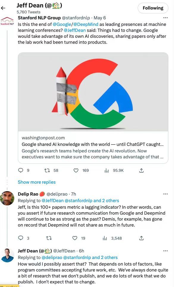 Google人工智能负责人Jeff Dean：暂停分享新工作，但会持续研究 - 智源社区